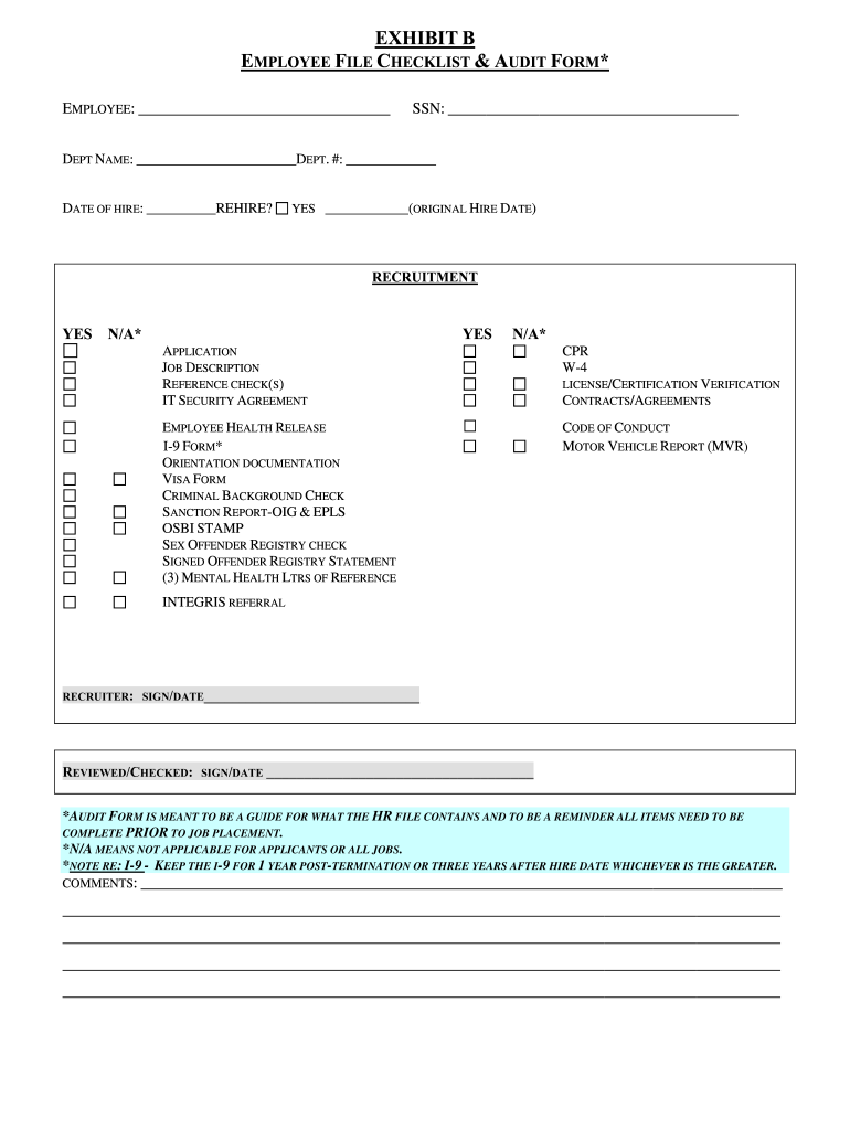 Fillable Online EMPLOYEE FILE CHECKLIST & AUDIT FORM* Fax Email Print ...