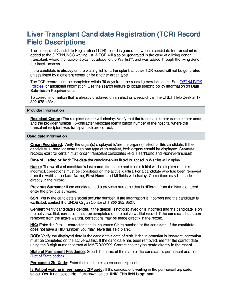 Fillable Online Liver Transplant Candidate Registration Instructions ...