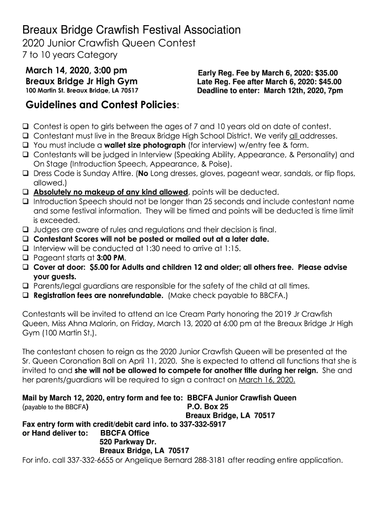 Fillable Online Jr Crawfish Queen Application - Breaux Bridge Crawfish ...