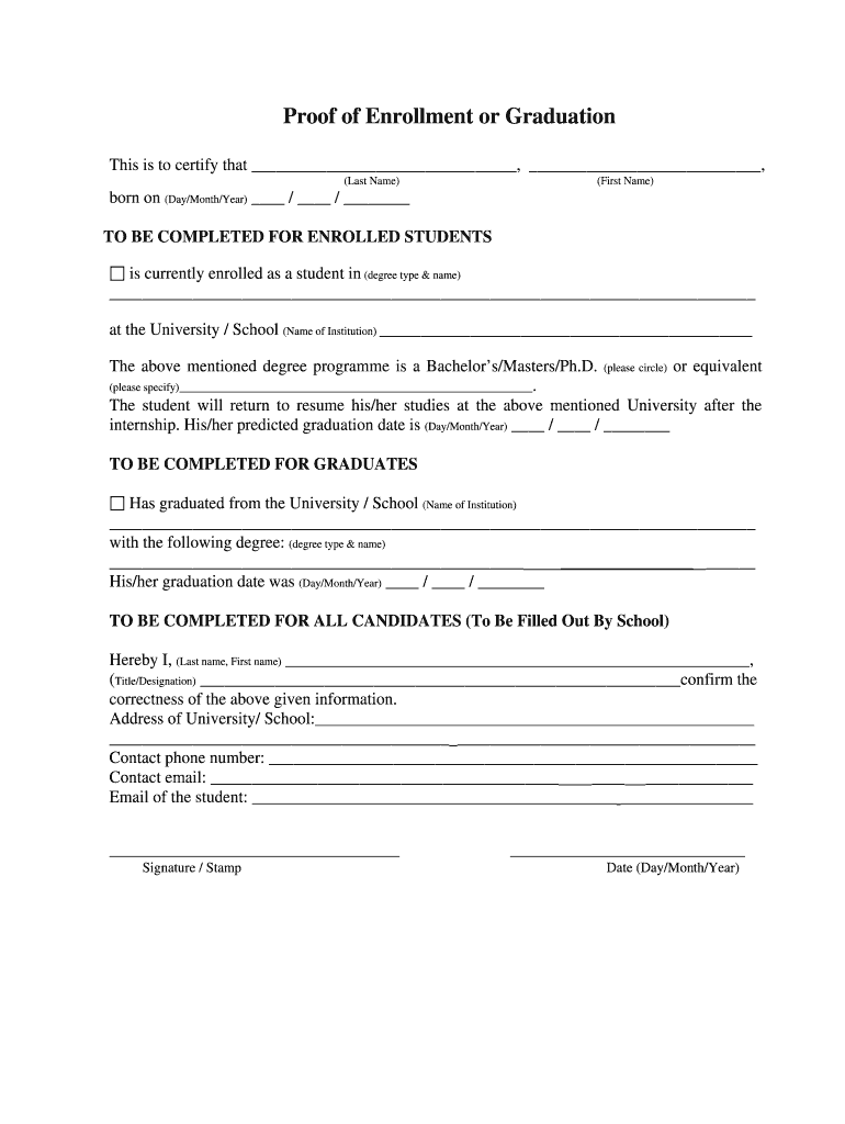 Fillable Online Proof of Enrollment or Graduation Fax Email Print ...