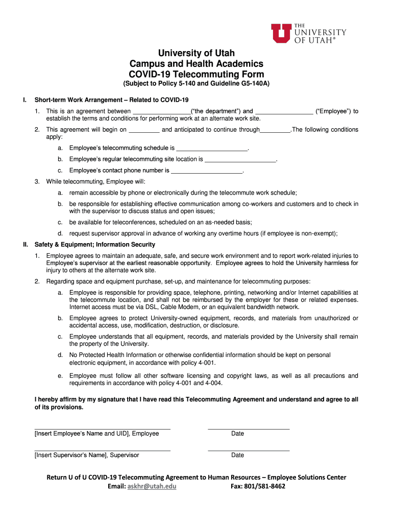 Fillable Online Sample UTD Telecommuting Agreement - University of ...