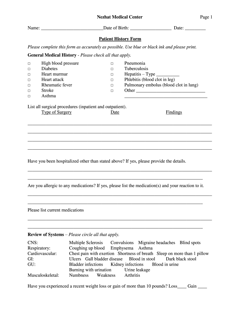 Fillable Online PATIENT S PERSONAL INFORMATION - Nezhat Medical Center ...