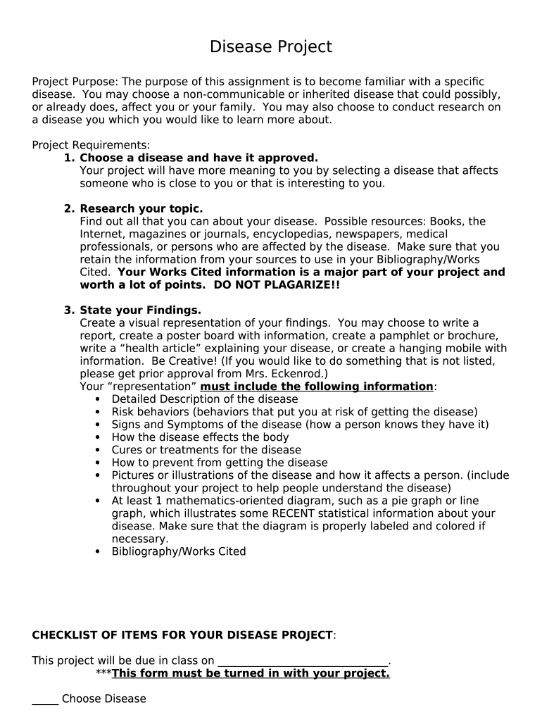 Disease Project Doc Template | pdfFiller