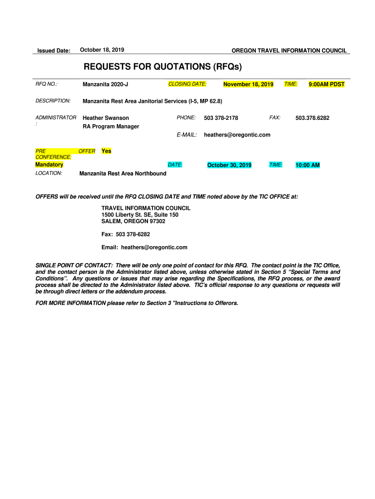 Fillable Online Requests For Quotations Rfqs Fax Email Print Pdffiller