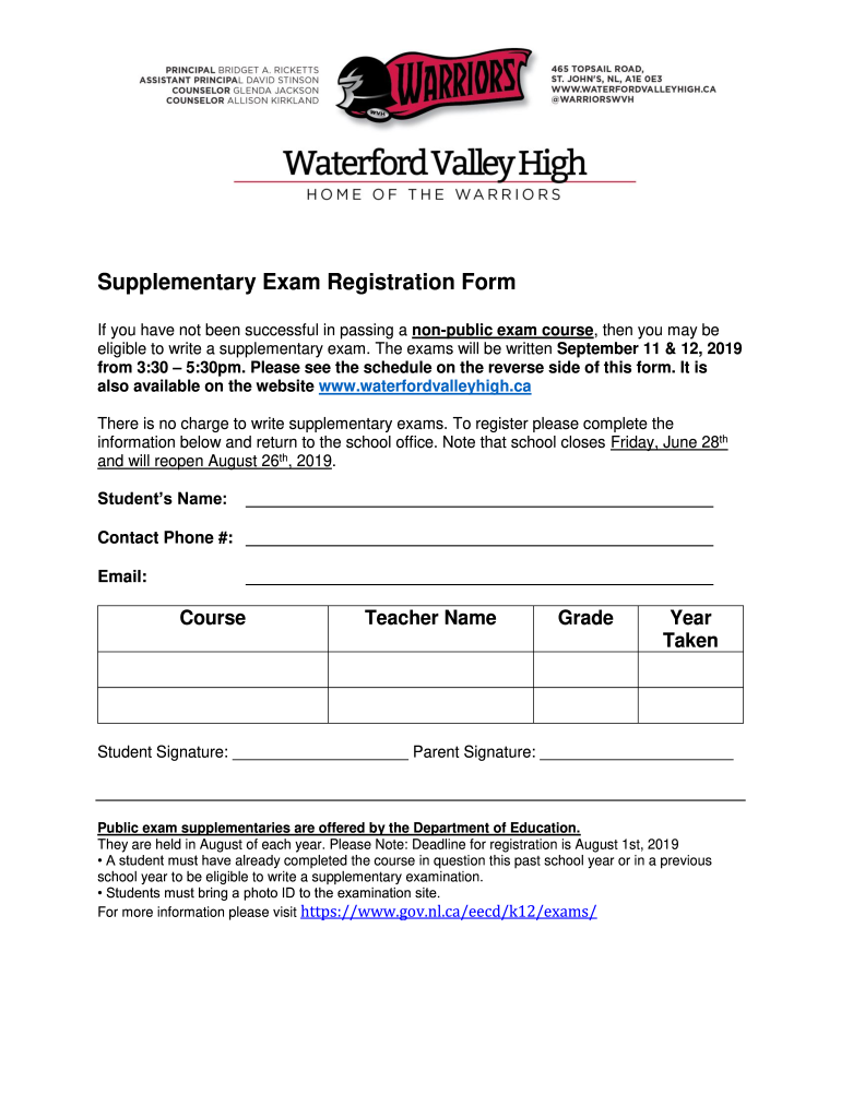 Fillable Online Supplementary Exam Registration Form Fax Email Print ...