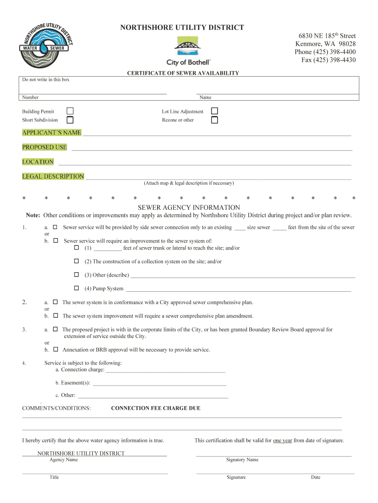 Fillable Online Side Sewer Permit RequirementsNorthshore Utility ...