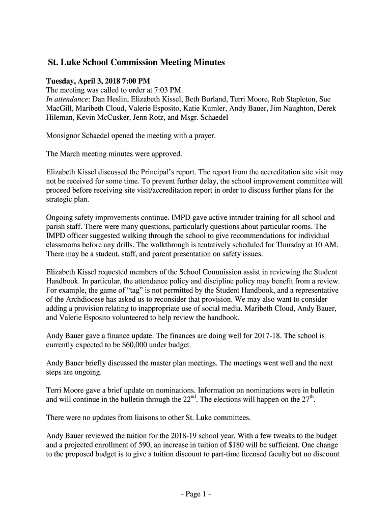 Fillable Online In attendance: Dan Heslin, Elizabeth Kissel, Beth ...