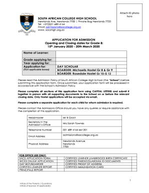 Fillable Online Admissions - South African College High School - SACS ...