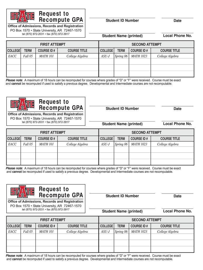 Fillable Online gpa-recompute-form.pdf Fax Email Print - pdfFiller