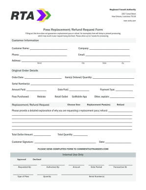Fillable Online Pass Replacement/Refund Request Form Fax Email Print ...