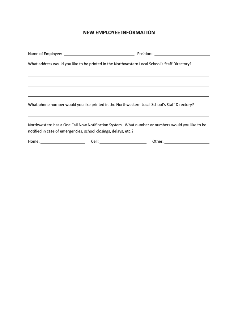 Fillable Online Name of Employee: Position: Fax Email Print - pdfFiller