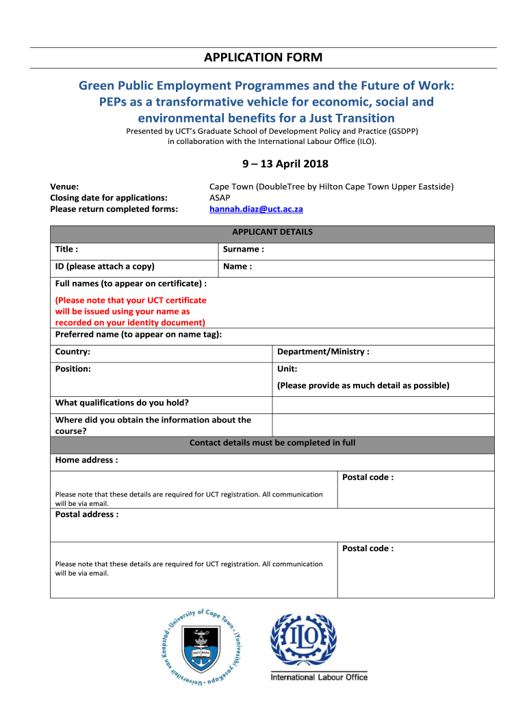 Fillable Online APPLICATION FORM Green Public Employment Programmes Fax ...