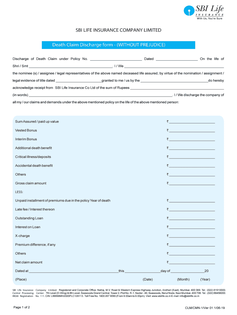 Fillable Online Death Claim Discharge form - (WITHOUT PREJUDICE) Fax ... Fillable Online Death Claim Discharge form - (WITHOUT PREJUDICE) Fax ...