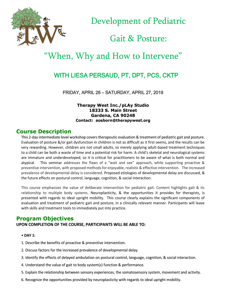 Fillable Online Development of Pediatric Gait & Posture - Therapy West ...