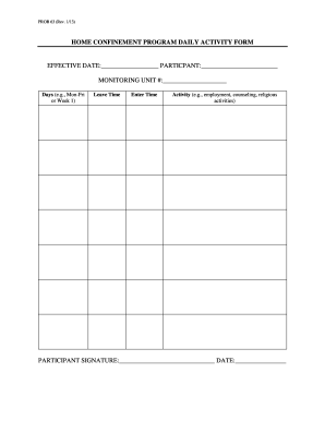 Fillable Online HOME CONFINEMENT PROGRAM DAILY ACTIVITY FORM ... Fax ...