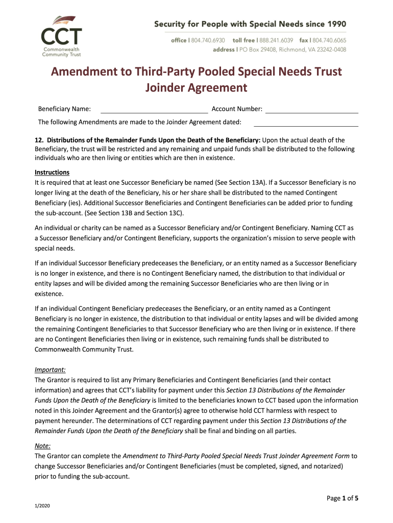 Fillable Online pooled special needs trust joinder agreement ...
