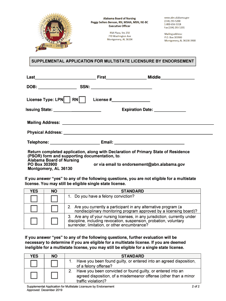 Fillable Online 1 rn / lpn examination application information - New ...