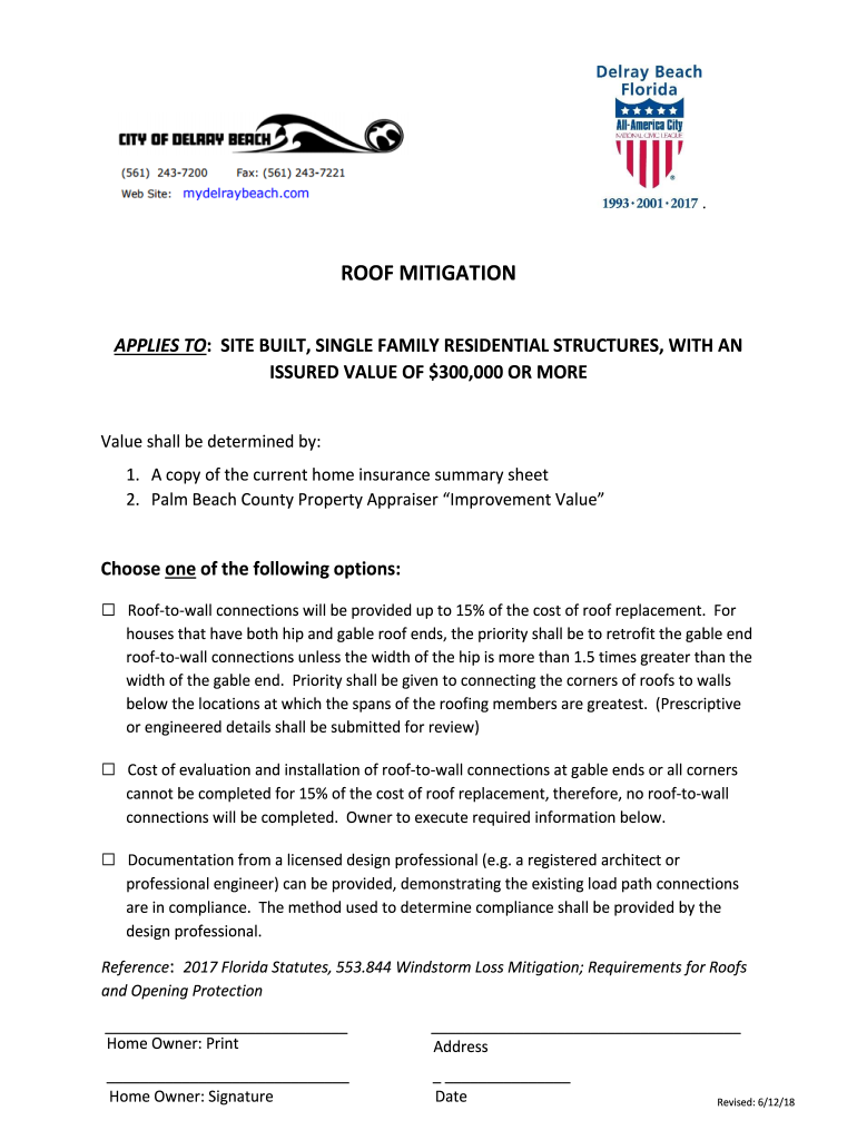 Fillable Online Roof Mitigation Form - Tamarac.org Fax Email Print ...