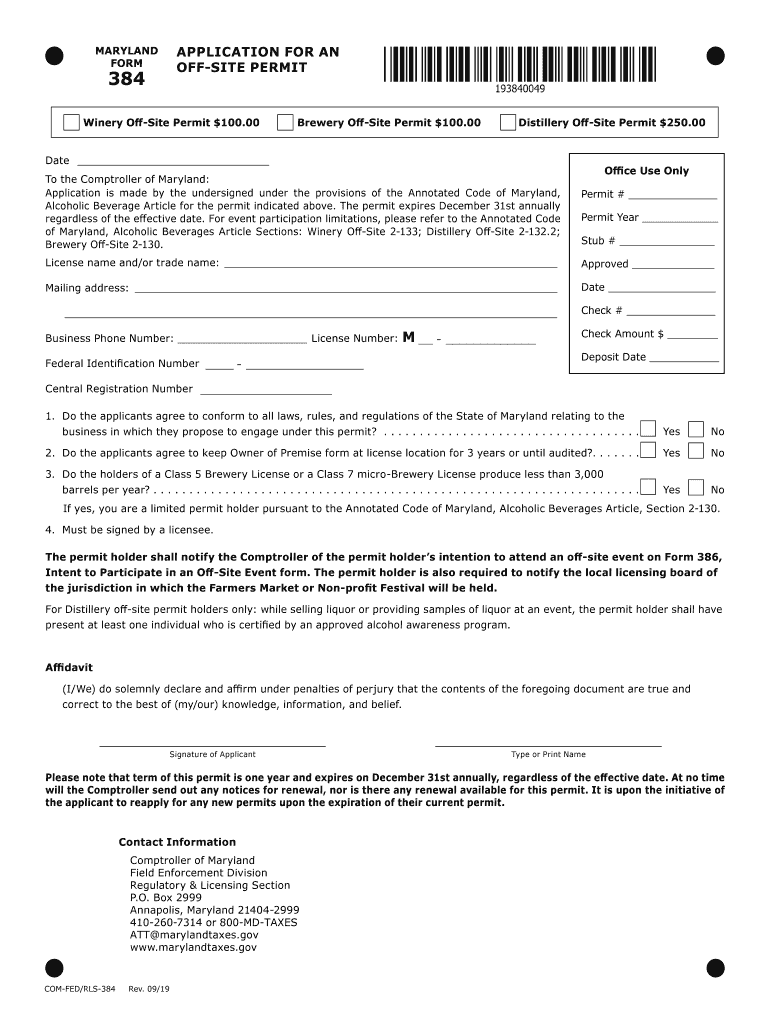Fillable Online 384 Application for an Off-Site Permit Fax Email Print ...