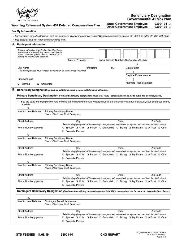 Fillable Online Wyoming Retirement System 457 Deferred Compensation ...