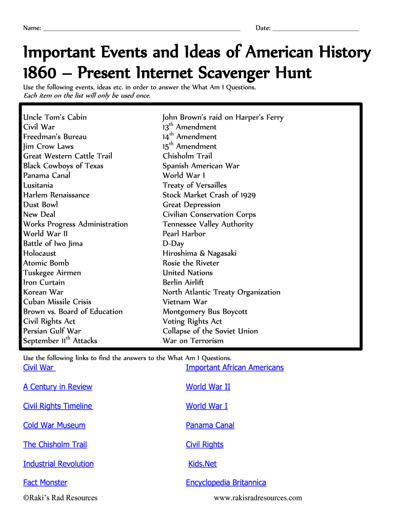 Fillable Online Important Events and Ideas of American History 1860 ...
