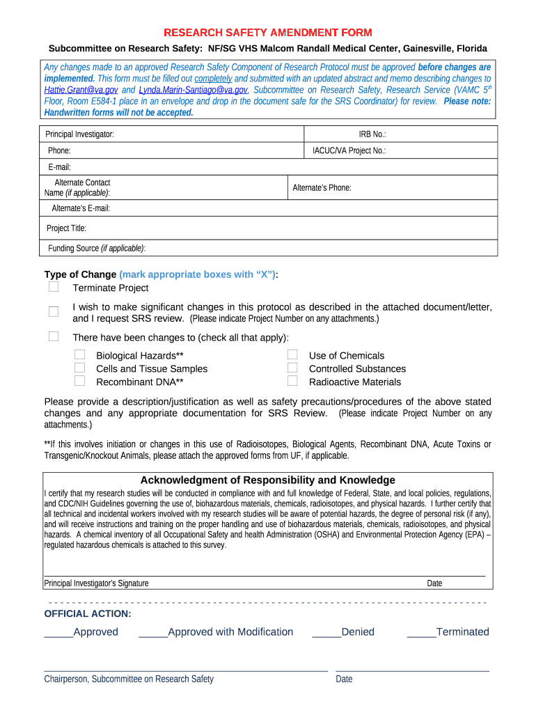 Safety Amendment . Research Safety Amendment Doc Template | pdfFiller