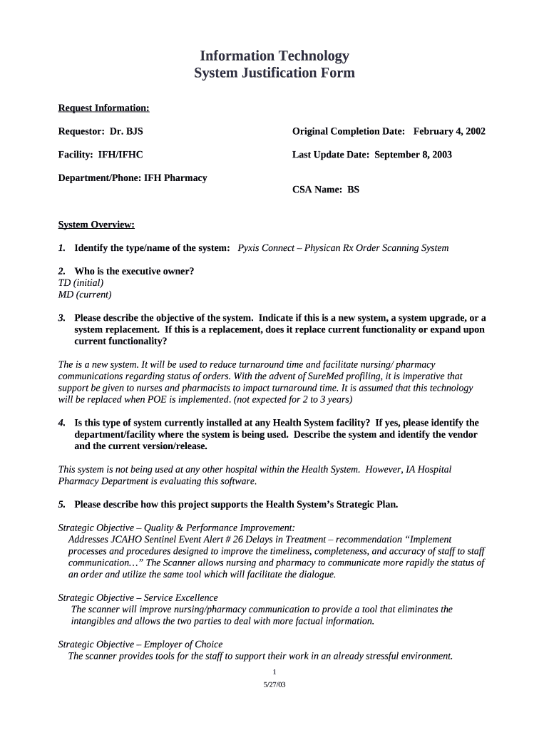 Ination Services Project Justification Doc Template | pdfFiller