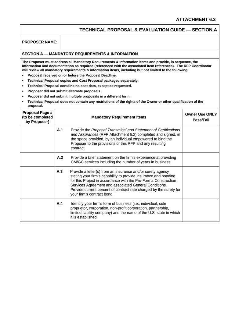 TECHNICAL PROPOSAL & EVALUATION GUIDE - SECTION A Doc Template | pdfFiller