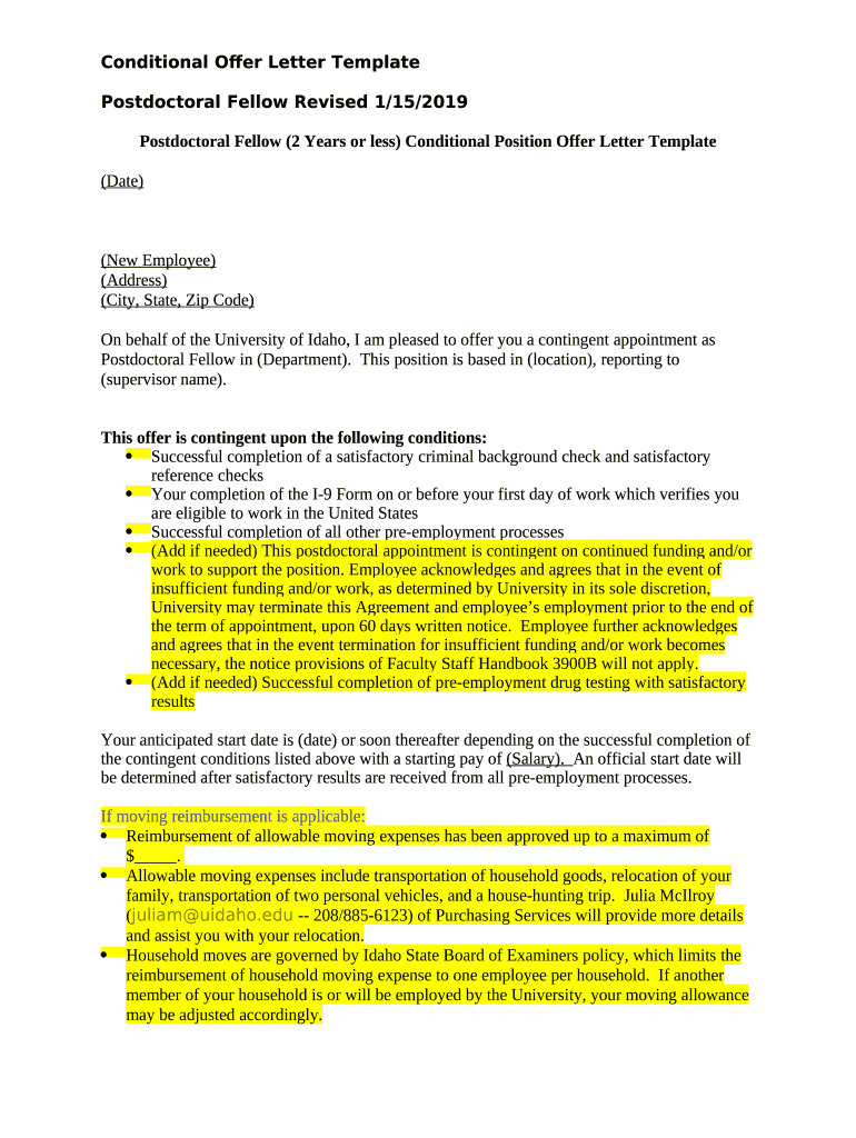 conditional offer letter university sample Doc Template | pdfFiller