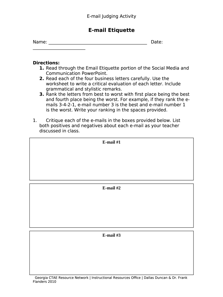 E-mail Etiquette Activity Doc Template | pdfFiller
