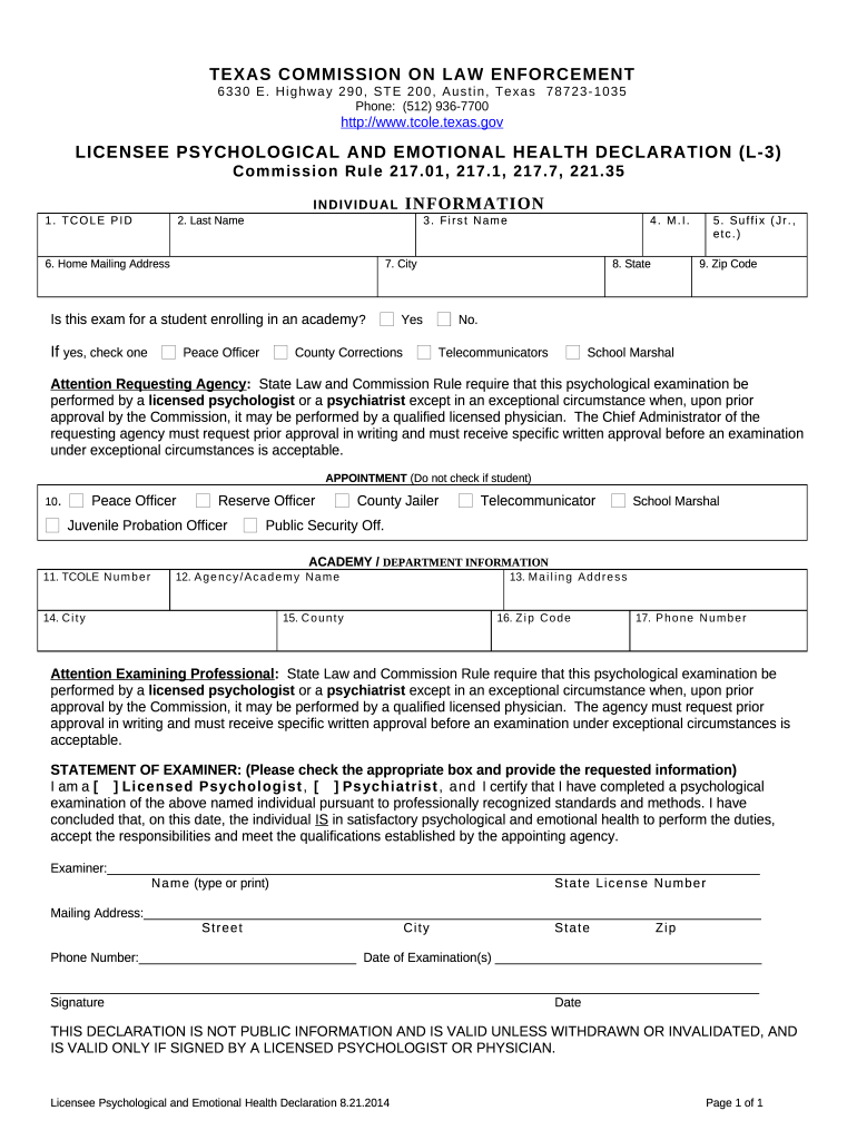 TEXAS COMMISSION ON LAW ENFORCEMENT 6330 E. Highway 290, STE ... Doc ...