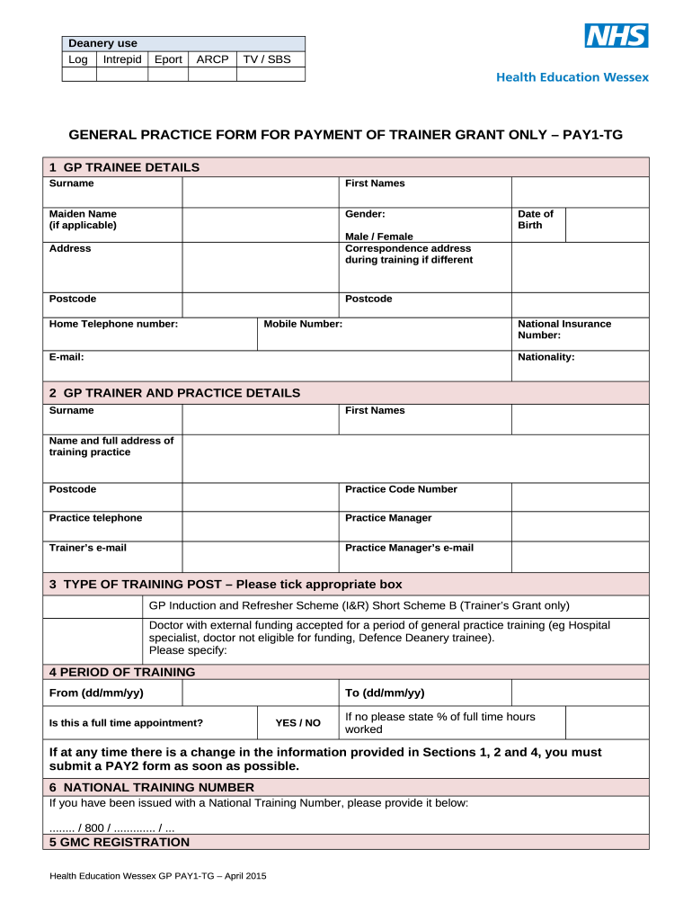 GENERAL PRACTICE FOR PAYMENT OF TRAINER GRANT ONLY - PAY1-TG Doc ...