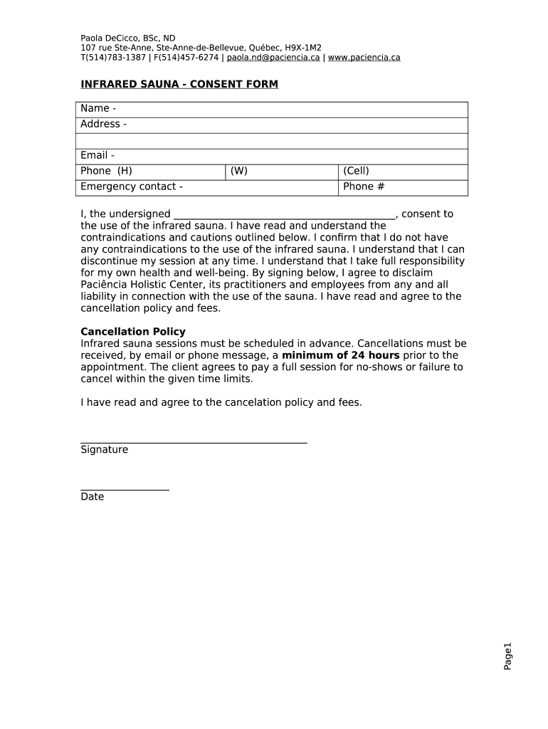 Far Infrared Sauna Release - Ottawa Regional Cancer Doc Template ...