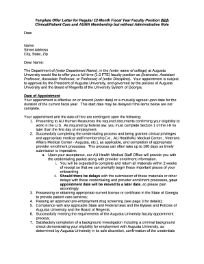 Letter of Offer TemplatesSchool of Medicine ... Doc Template | pdfFiller