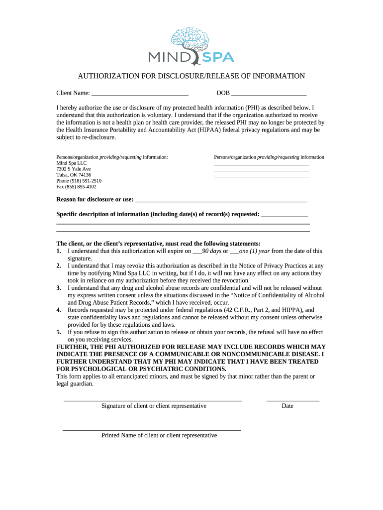 AUTHORIZATION FOR DISCLOSURES OF HEALTH INATION Doc Template | pdfFiller