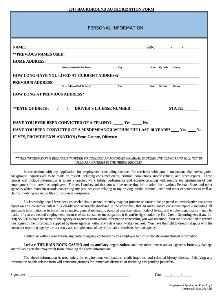 BACKGROUND AUTHORIZATION PERSONAL INATION NAME ... Doc Template | pdfFiller