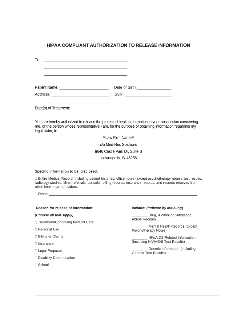 HIPAA COMPLIANT AUTHORIZATION FOR THE RELEASE OF PATIENT ... Doc ...