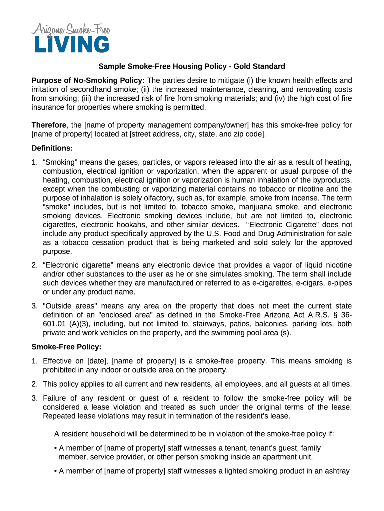 Sample Smoke-Free Housing Policy Doc Template | pdfFiller