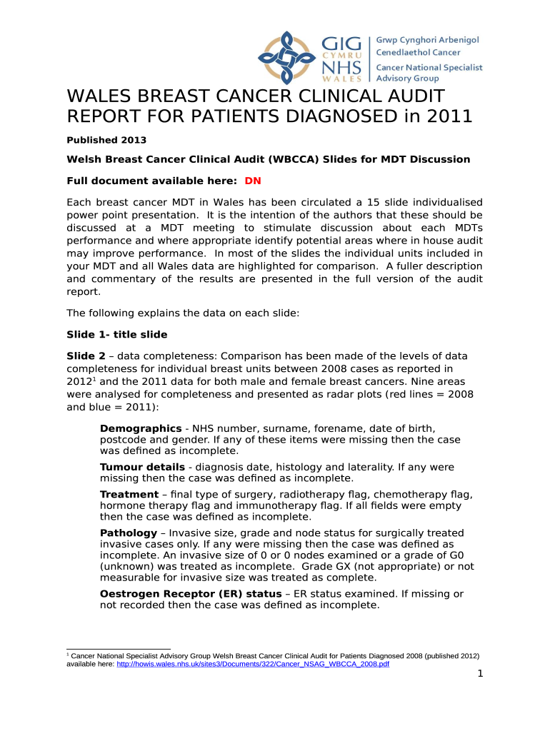 WALES BREAST CANCER CLINICAL AUDIT REPORT FOR PATIENTS DIAGNOSED in ...