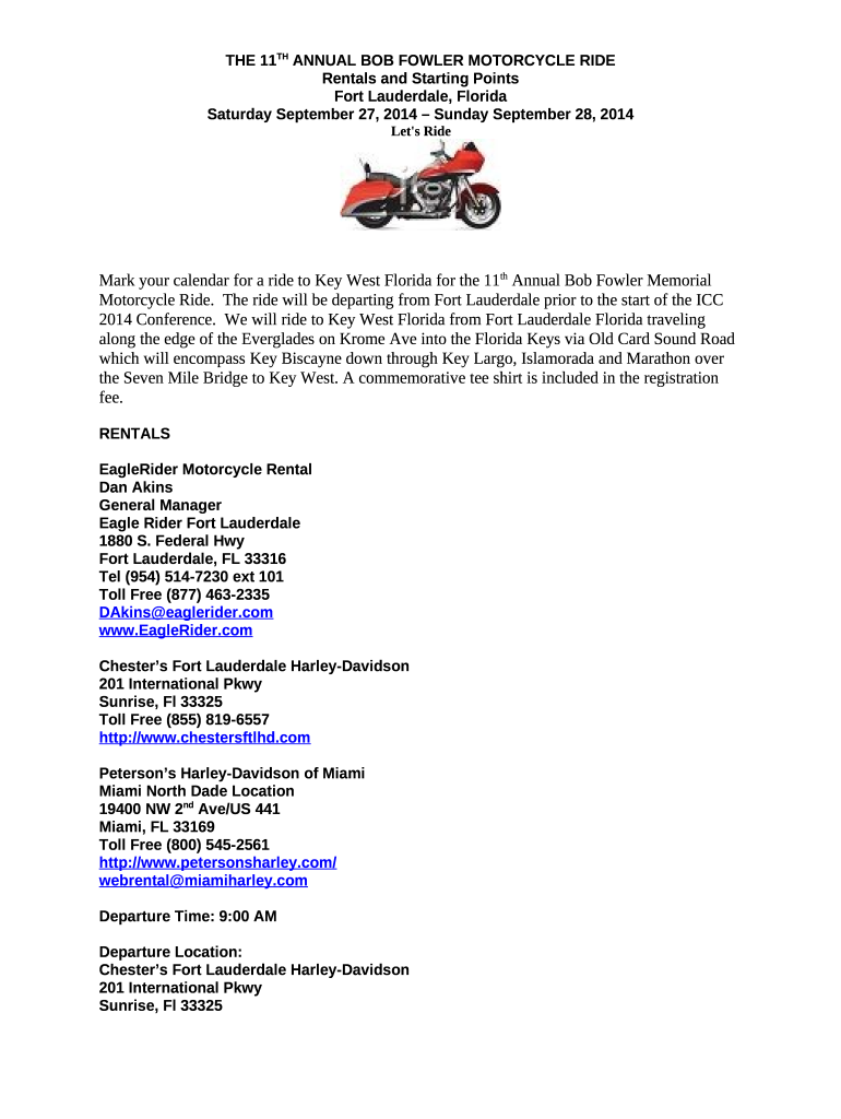 THE 6TH ANNUAL BOB FOWLER MOTORCYCLE RIDE Doc Template | pdfFiller