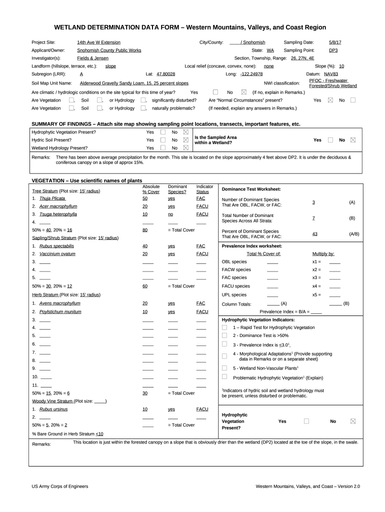 Routine Delineation Data . Wetland Determination Data Doc Template ...