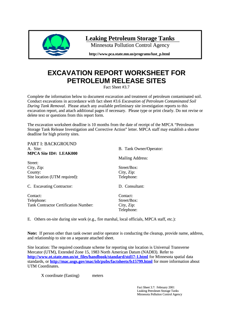 Complete the ination below to document excavation and treatment of ...