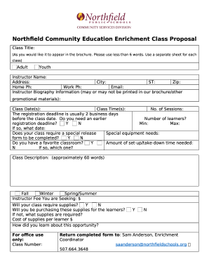Northfield Public Schools Community Education Class Data Sheet Doc ...