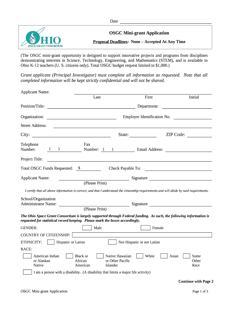 Mini-grant Programs - Ohio Space Grant Consortium Doc Template | pdfFiller