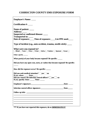 COSHOCTON COUNTY EMS EXPOSURE Doc Template | pdfFiller