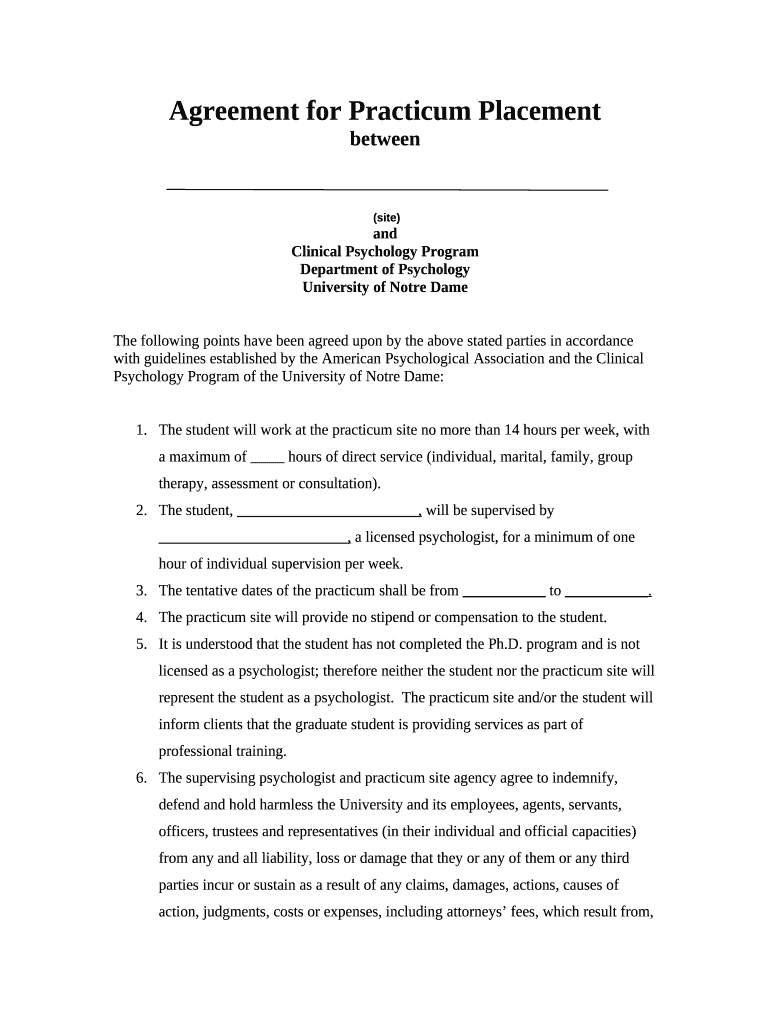 Agreement for Practicum Placement - Psychology - University ... Doc ...