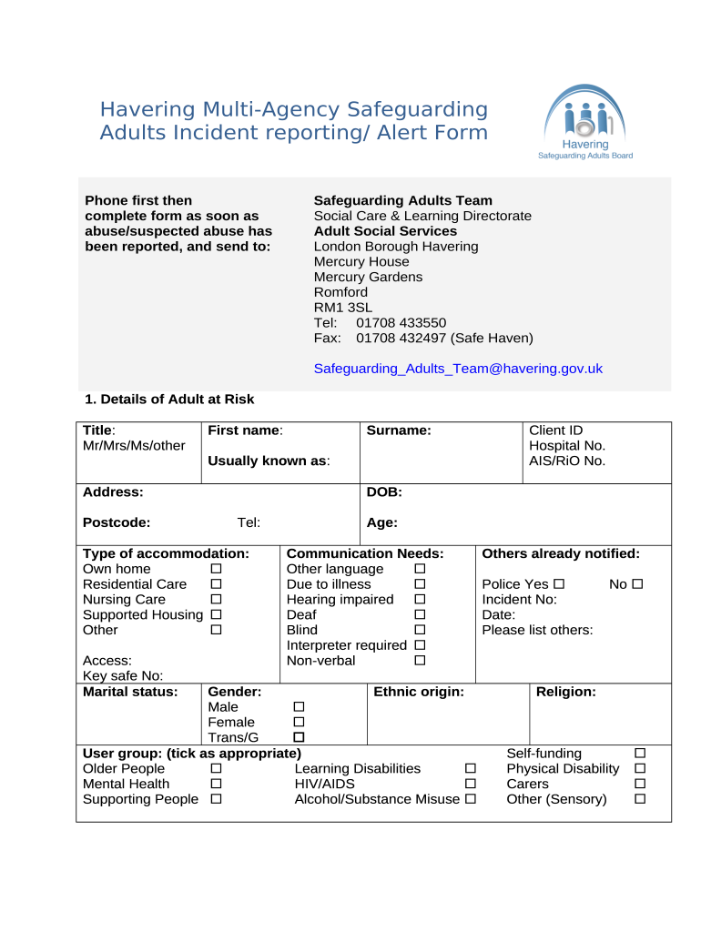 Safeguarding adults alert - London Borough of Havering Doc Template ...