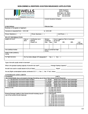 NON-OWNED & RENTERS AVIATION INSURANCE APPLICATION Doc Template | pdfFiller
