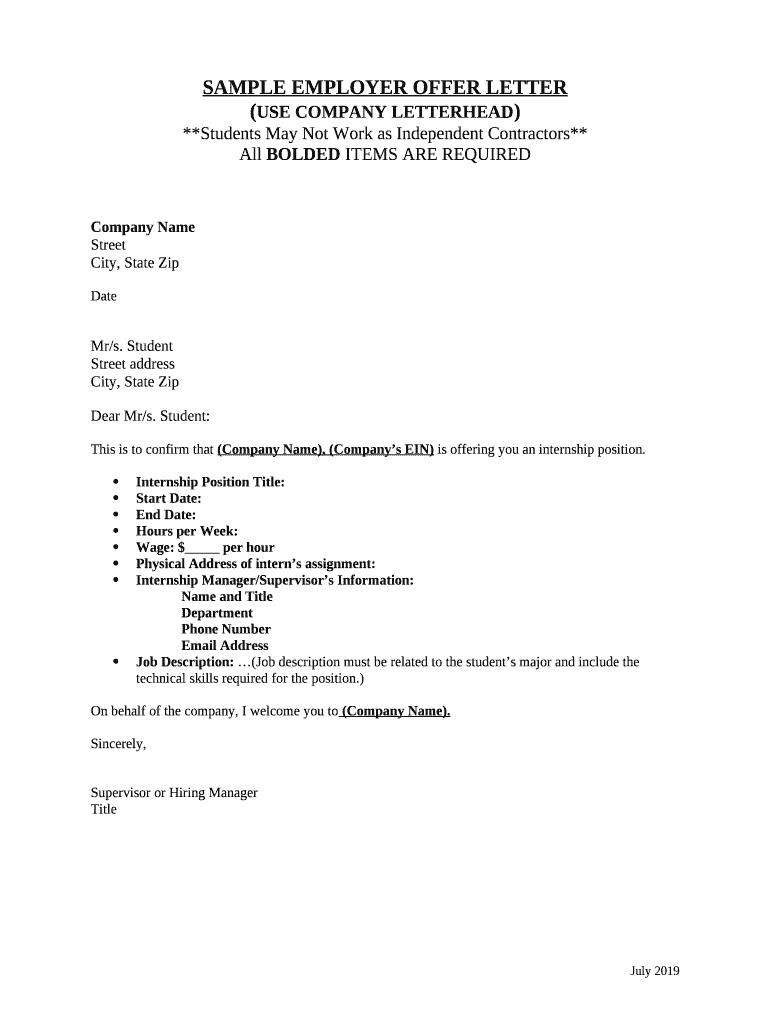 SAMPLE EMPLOYER LETTER FOR Doc Template | pdfFiller