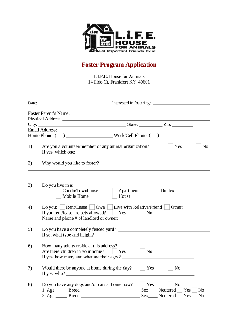 Foster Agreement - Wolf Trap Animal Rescue Doc Template | pdfFiller